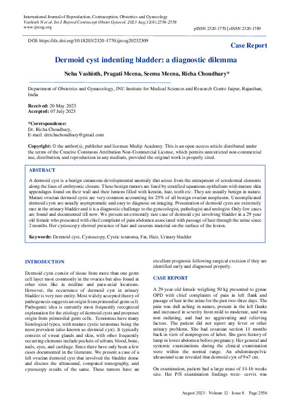 (PDF) Dermoid cyst indenting bladder: a diagnostic dilemma