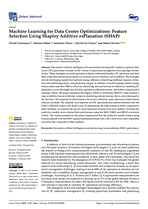(PDF) Machine Learning for Data Center Optimizations: Feature Selection Using SHapley Additive ...