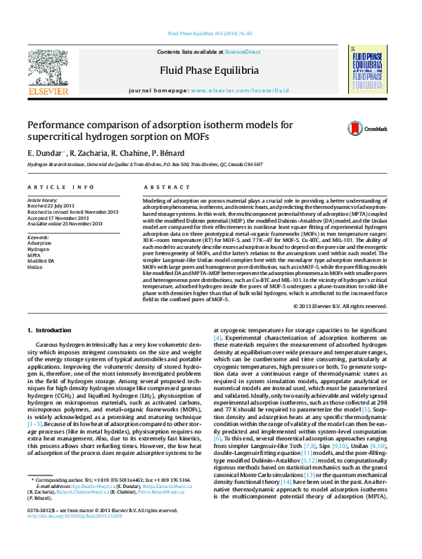 (PDF) Performance comparison of adsorption isotherm models for supercritical hydrogen sorption ...