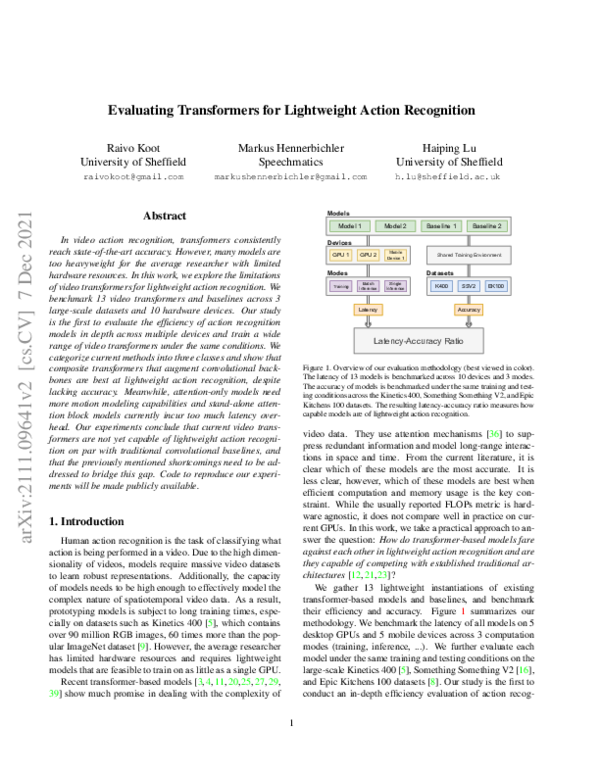 (PDF) Evaluating Transformers for Lightweight Action Recognition