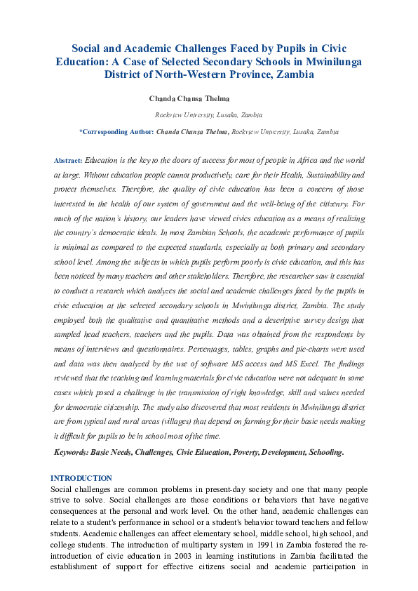 (DOC) Social and Academic Challenges Faced by Pupils in Civic Education ...