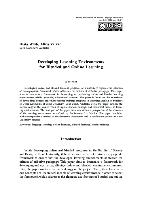 (PDF) Developing Learning Environments for Blended and Online Learning