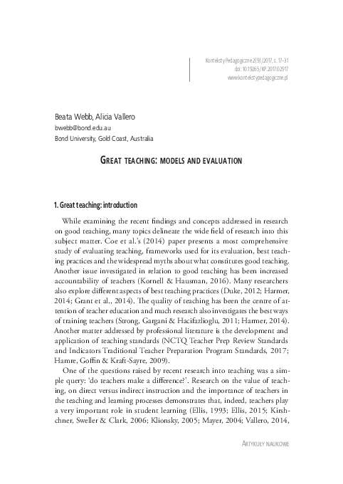 (PDF) Great teaching: models and evaluation