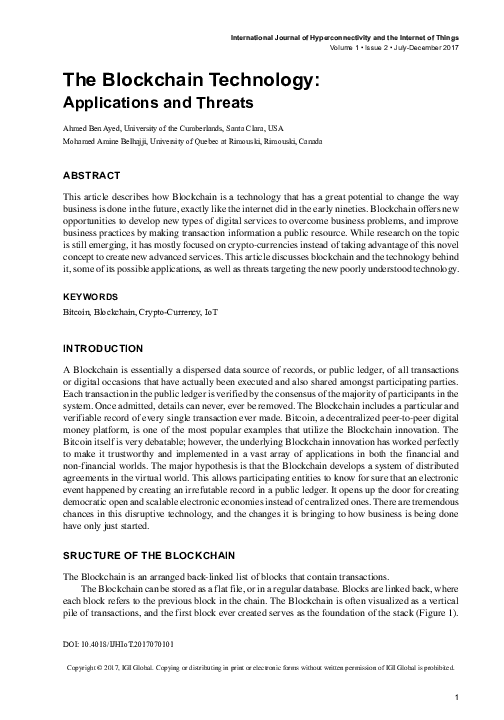 (PDF) The Blockchain Technology