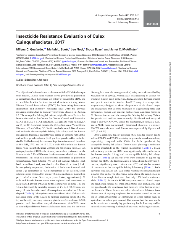 (PDF) Culex Quinquefasciatus Insecticide Resistance Study
