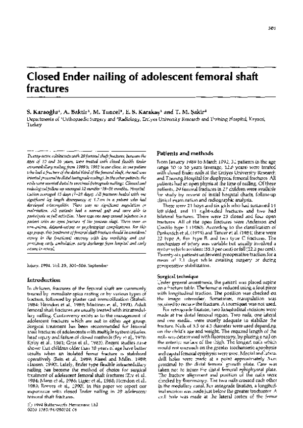 (PDF) Closed Ender nailing of adolescent femoral shaft fractures
