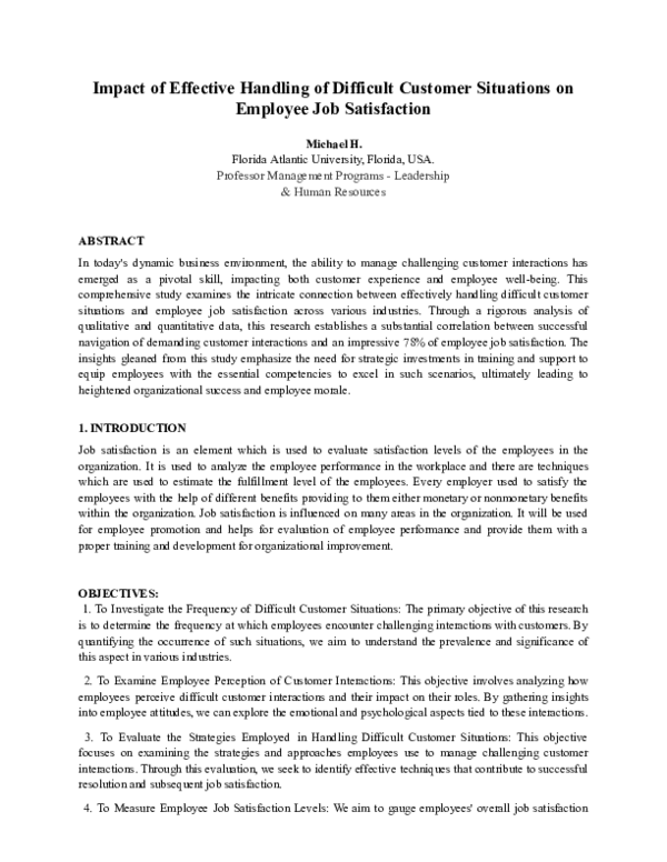 (PDF) Impact of Effective Handling of Difficult Customer Situations on ...