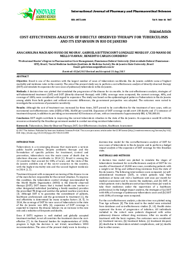 (PDF) COST-EFFECTIVENESS ANALYSIS OF DIRECTLY OBSERVED THERAPY FOR ...