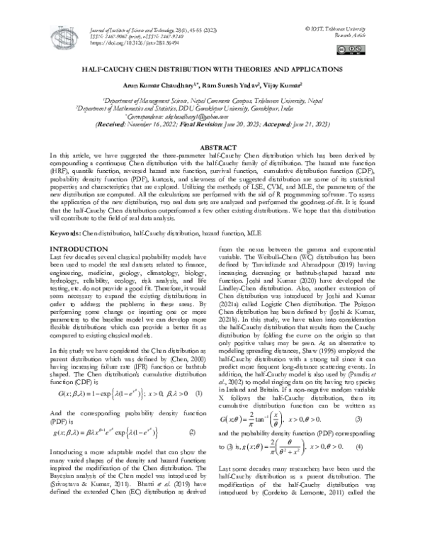Pdf Half Cauchy Chen Distribution With Theories And Applications