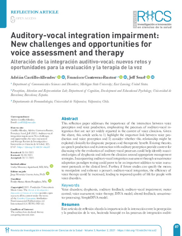 (PDF) Auditory-vocal integration impairment: New challenges and ...
