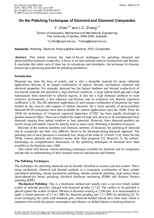(PDF) On the Polishing Techniques of Diamond and Diamond Composites