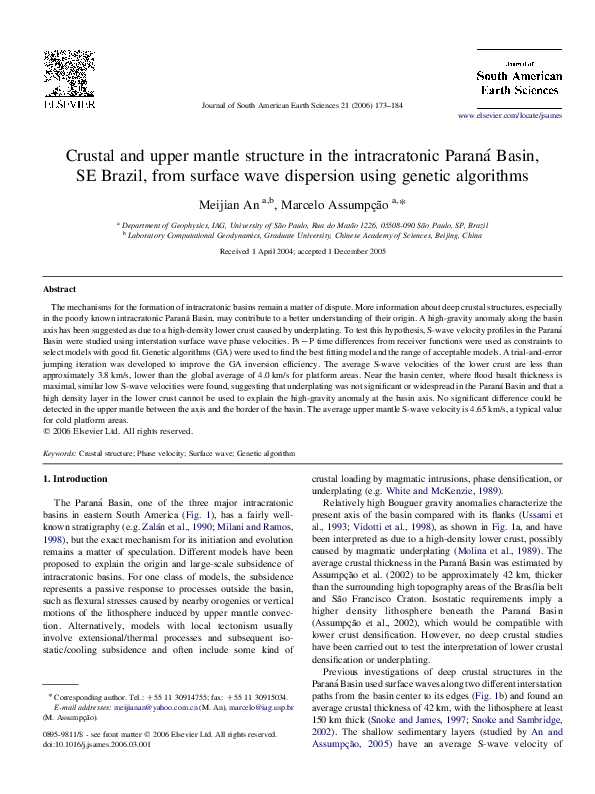 (PDF) Crustal and upper mantle structure in the intracratonic Paraná ...