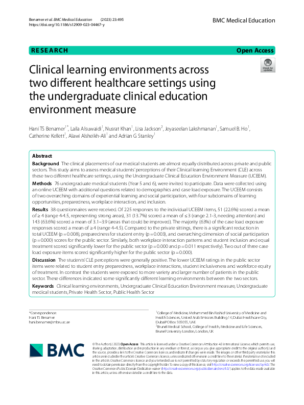 (PDF) Clinical learning environments across two different healthcare ...