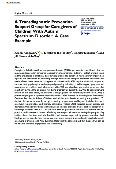 (PDF) A Transdiagnostic Prevention Support Group for Caregivers of ...