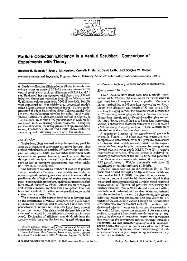 (PDF) Particle collection efficiency in a venturi scrubber: comparison ...