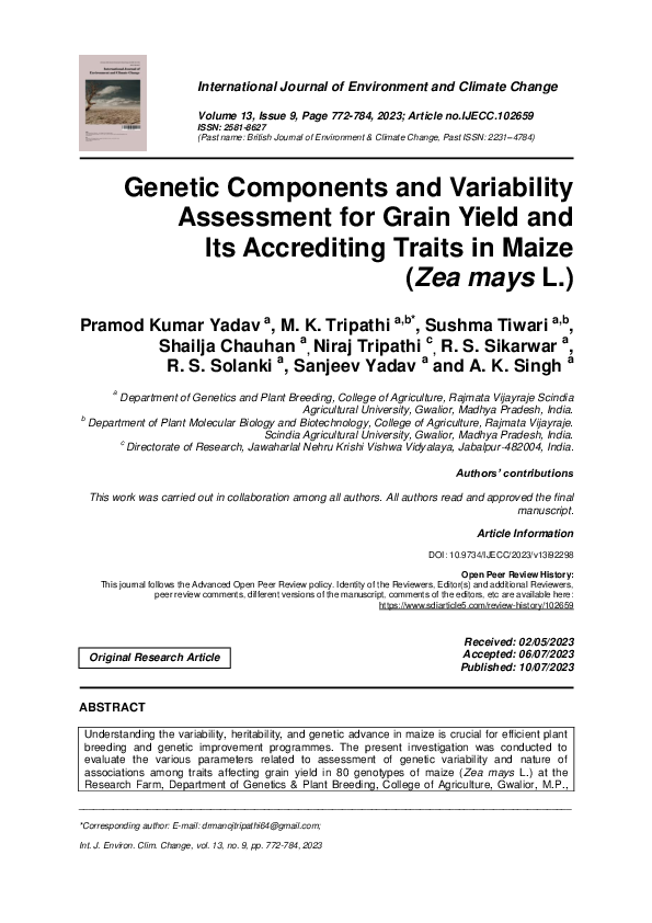 (PDF) Genetic Components and Variability Assessment for Grain Yield and Its Accrediting Traits ...