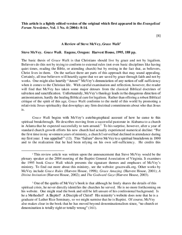 (PDF) "A Review of Steve McVey, Grace Walk," Evangelical Forum ...