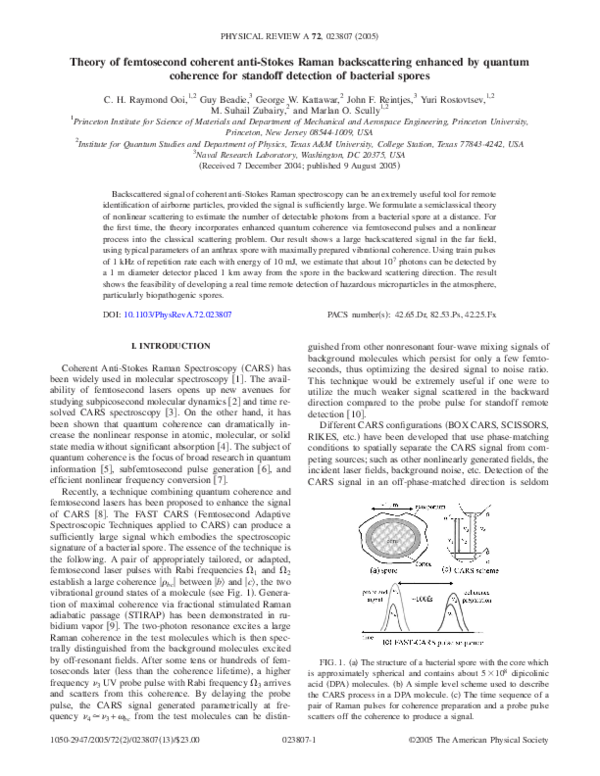 (PDF) Theory of femtosecond coherent anti-Stokes Raman scattering spectroscopy of gas-phase ...