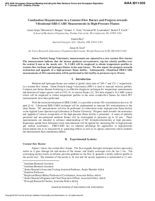 (PDF) Combustion Measurements in a Counter-Flow Burner and Progress ...