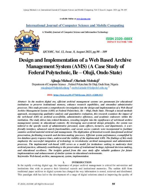(PDF) Design and Implementation of a Web Based Archive Management ...