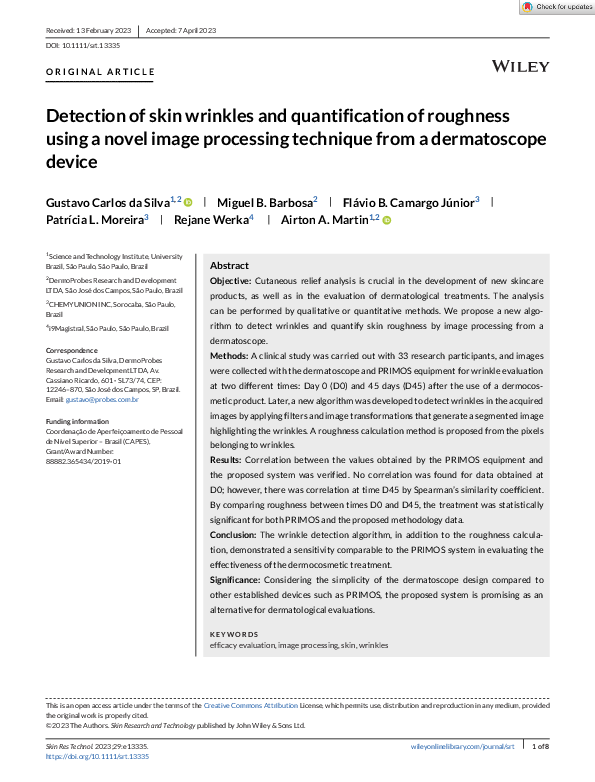 (PDF) Detection of skin wrinkles and quantification of roughness using a novel image processing ...