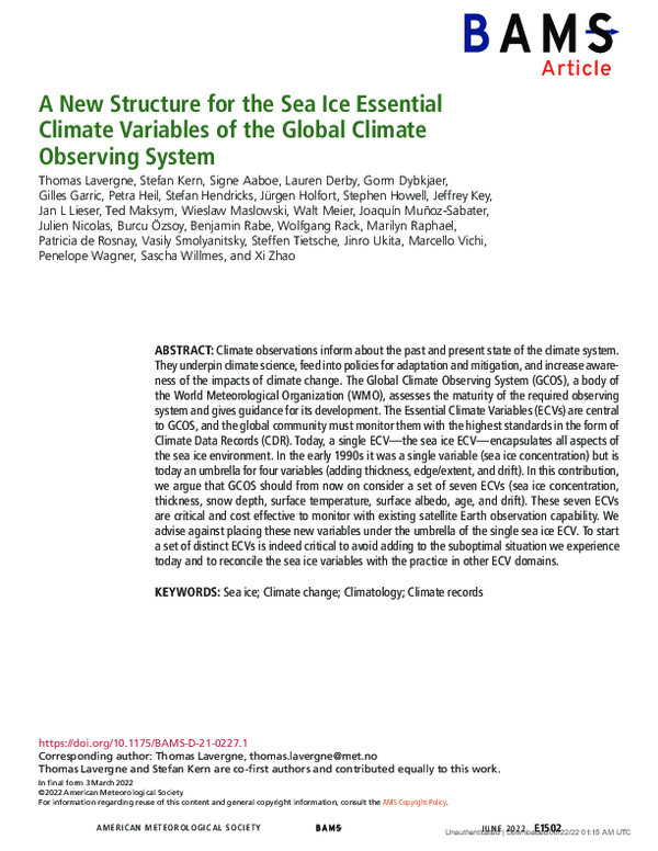 (PDF) A New Structure for the Sea Ice Essential Climate Variables of the Global Climate ...
