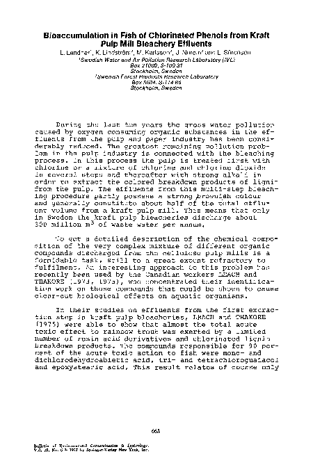 (PDF) Bioaccumulation in fish of chlorinated phenols from kraft pulp ...