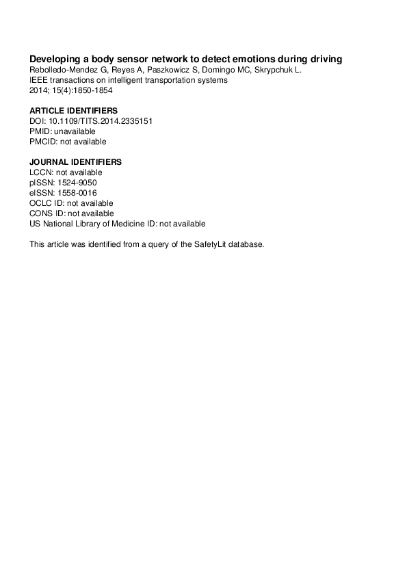 (PDF) Developing a Body Sensor Network to Detect Emotions During ...