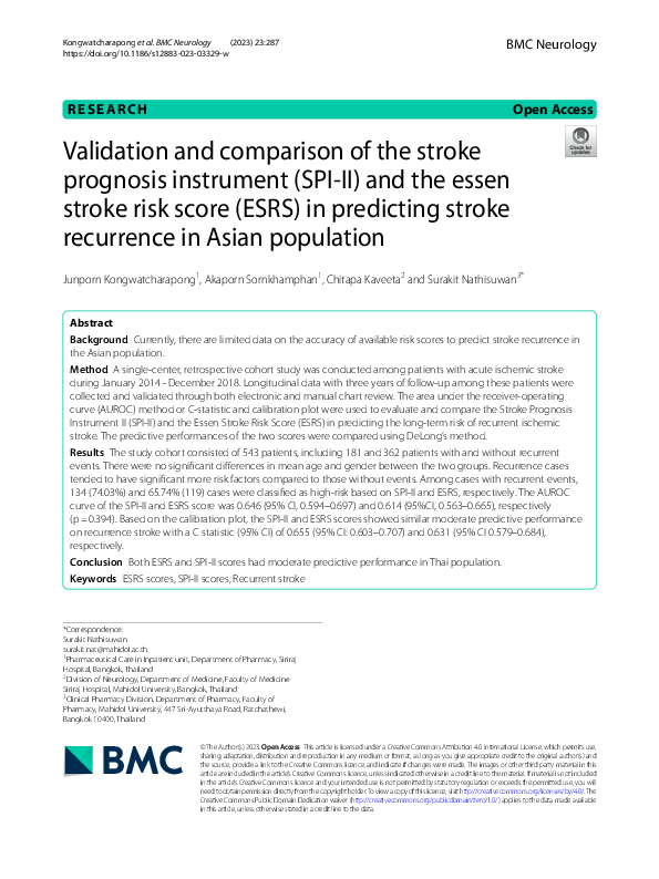 (PDF) Validation and comparison of the stroke prognosis instrument (SPI ...