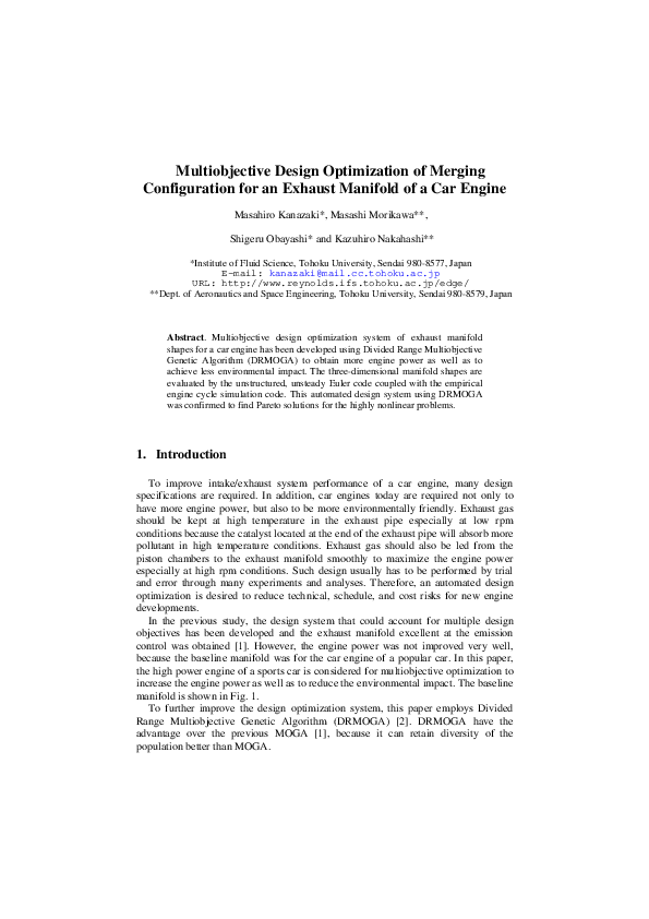 (PDF) Nakahashi: “Multiobjective Design Optimization of Merging Configuration for an Exhaust ...