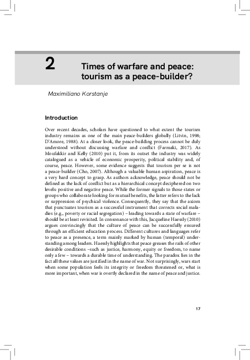 (PDF) Times of war and peace tourism as peace builder