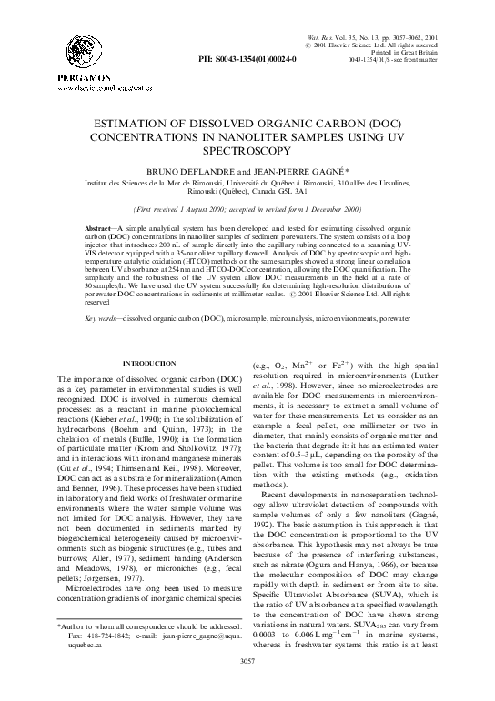 (PDF) Estimation of dissolved organic carbon (DOC) concentrations in nanoliter samples using UV ...