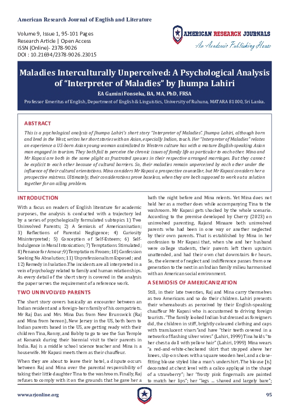 (PDF) Maladies Interculturally Unperceived: A Psychological Analysis of ...