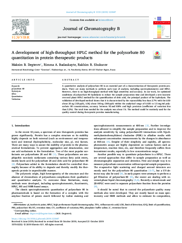 (PDF) A development of high-throughput HPLC method for the polysorbate ...