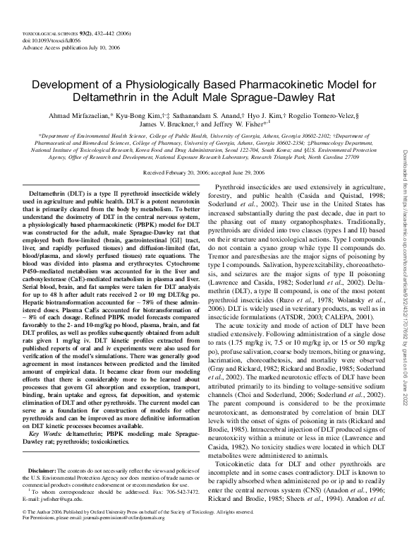 (PDF) Development of a physiologically based pharmacokinetic model of trichloroethylene and its ...