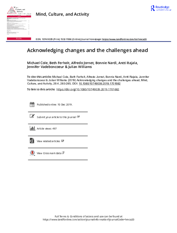 (PDF) Acknowledging changes and the challenges ahead