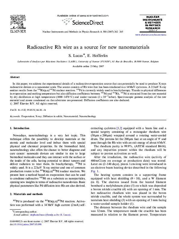 (PDF) Radioactive Rh wire as a source for new nanomaterials