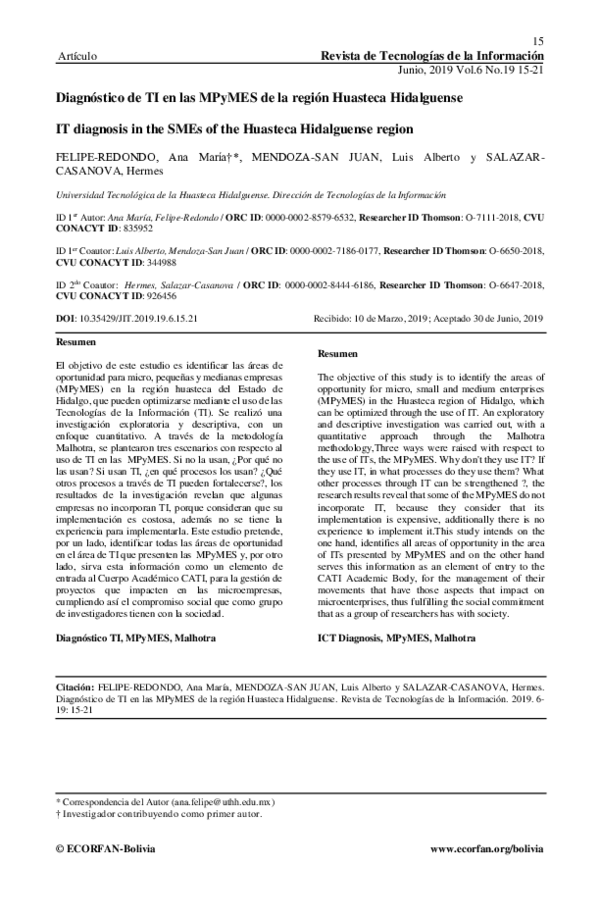 (PDF) Diagnóstico de TI en las MPyMES de la región Huasteca Hidalguense