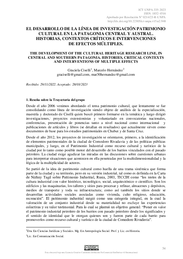 (PDF) El desarrollo de la línea de investigación Patrimonio Cultural en ...