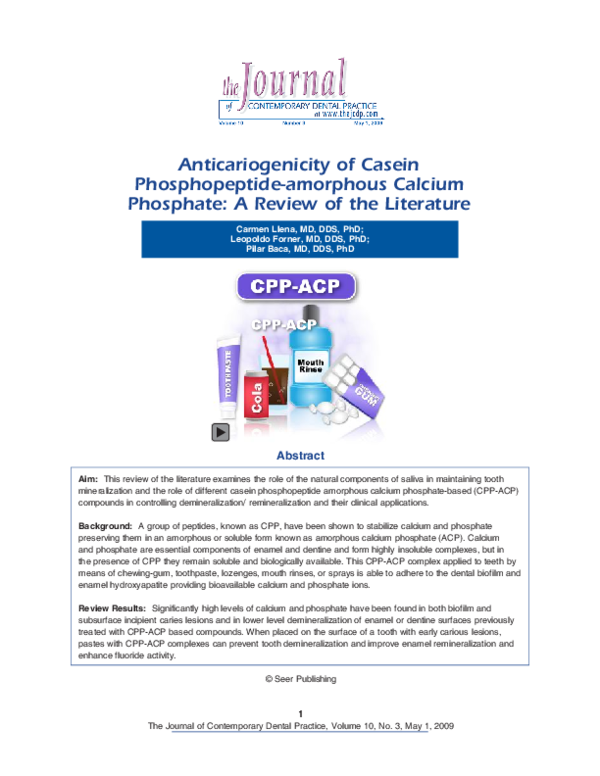 Pdf Anticariogenicity Of Casein Phosphopeptide Amorphous Calcium Phosphate A Review Of The