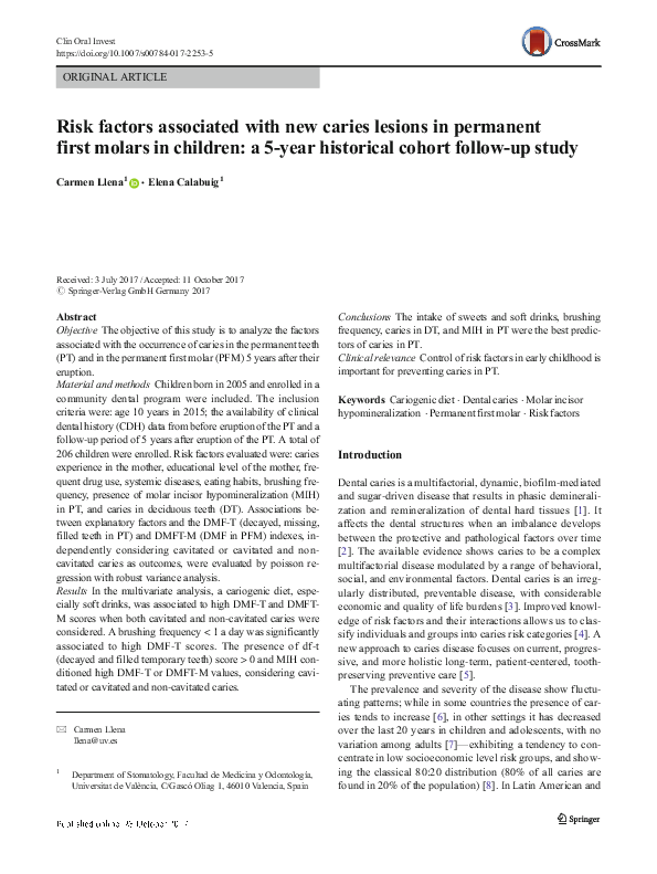 (PDF) Risk factors associated with new caries lesions in permanent ...