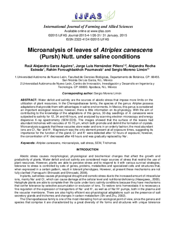 (PDF) Microanalysis of leaves of Atriplex canescens (Pursh) Nutt. under ...