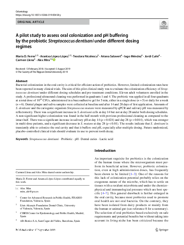 (PDF) A pilot study to assess oral colonization and pH buffering by the ...