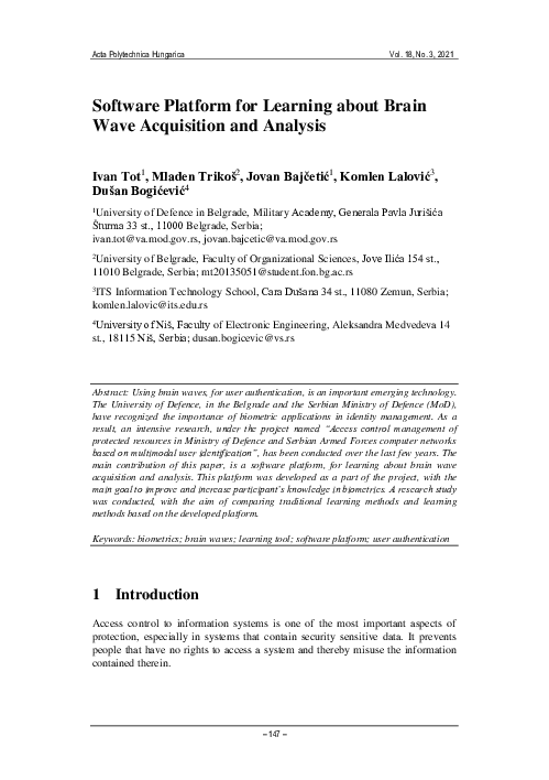 (PDF) Software Platform for Learning about Brain Wave Acquisition and Analysis
