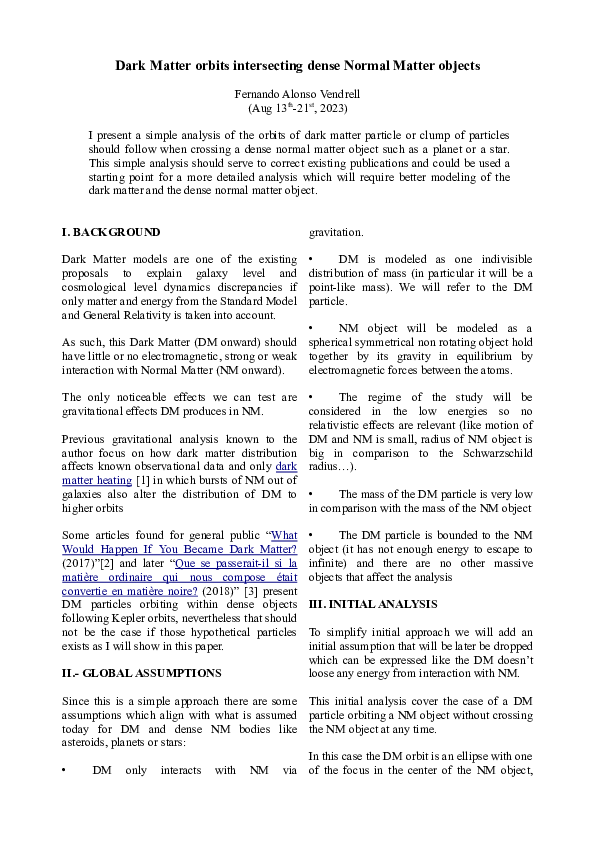 (PDF) Dark Matter orbits intersecting dense Normal Matter objects ...