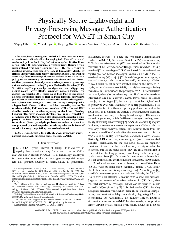 Pdf Physically Secure Lightweight And Privacy Preserving Message Authentication Protocol For 