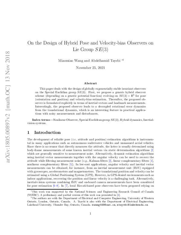(PDF) On the Design of Hybrid Pose and Velocity-bias Observers on Lie ...