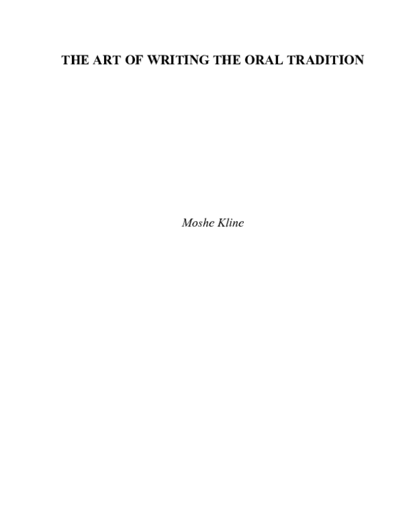 (PDF) THE ART OF WRITING THE ORAL TRADITION