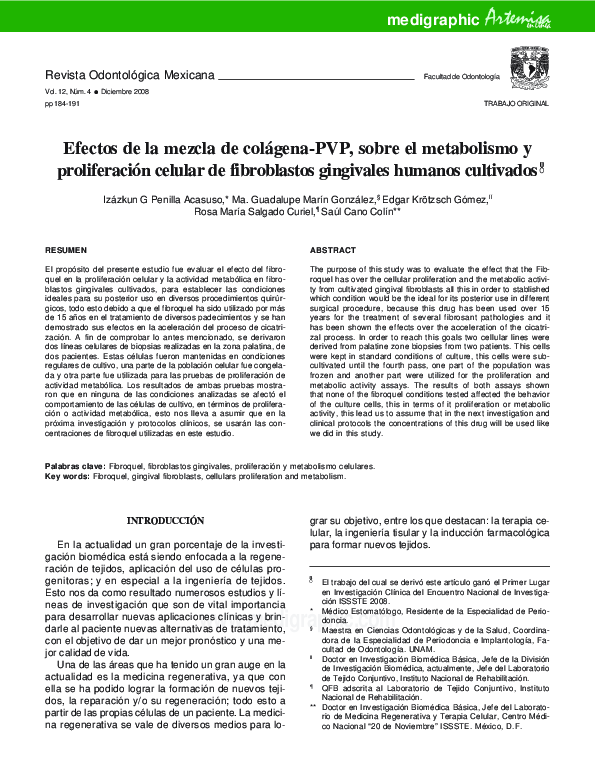 (PDF) Efectos de la mezcla de colágena-PVP (fibroquel) sobre la ...