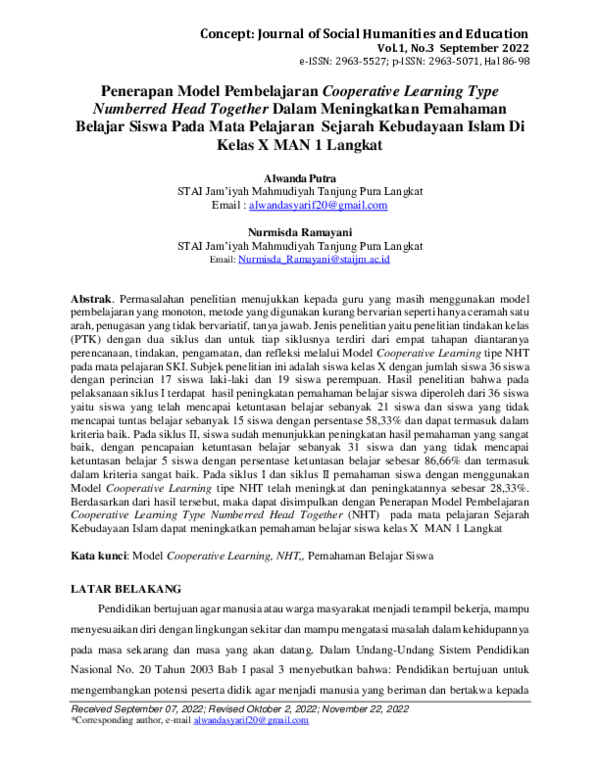 (PDF) Penerapan Model Pembelajaran Cooperative Learning Tipe Two Stay Two Stray (TSTS) Untuk ...